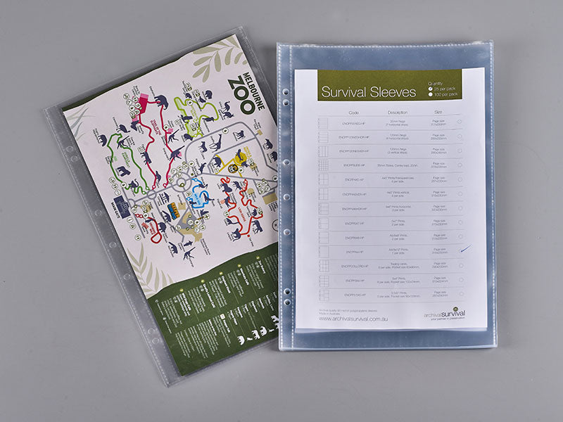 Foolscap 344 x 222mm, 90micron. Page size 349 x 240mm – Archival Survival