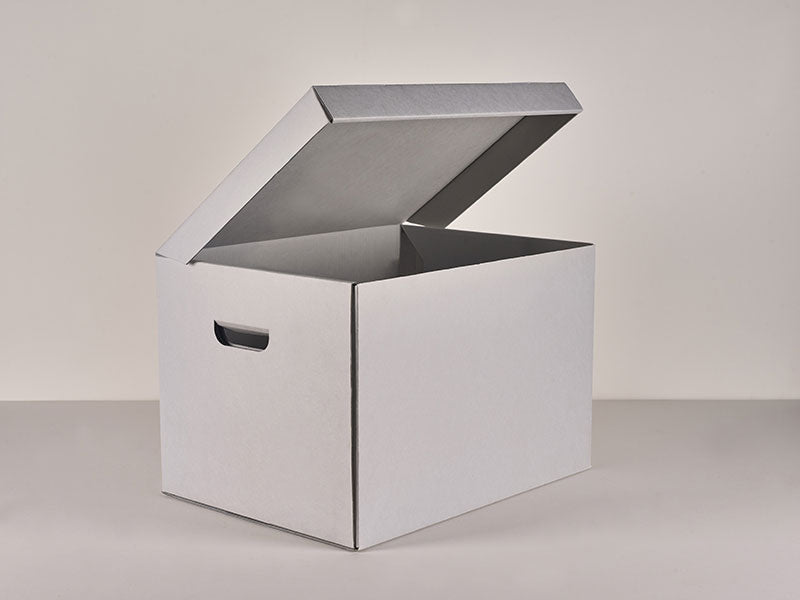 Large lever arch file box (stores 6) 465 x 355 x 315mm. Attached lid ...
